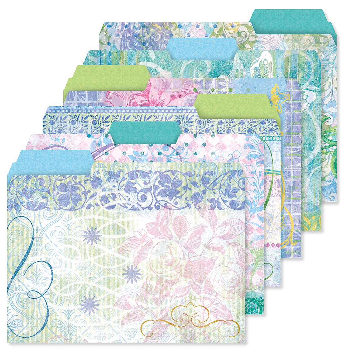 Floral Fun File Folder Value Pack - Set of 24 (6 Designs) 1/3 Cut Staggered Tabs, Letter-Size Designed Foldersā¦