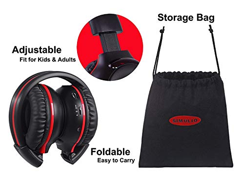 SIMOLIO IR Wireless Headphones for Car DVD Player Headrest Video, On-Ear Infrared Headphones Headset Universal, w/Storage Bag & 3.5mm Aux Cord, 2 Channel Automotive IR Headphone, Foldable and Durable