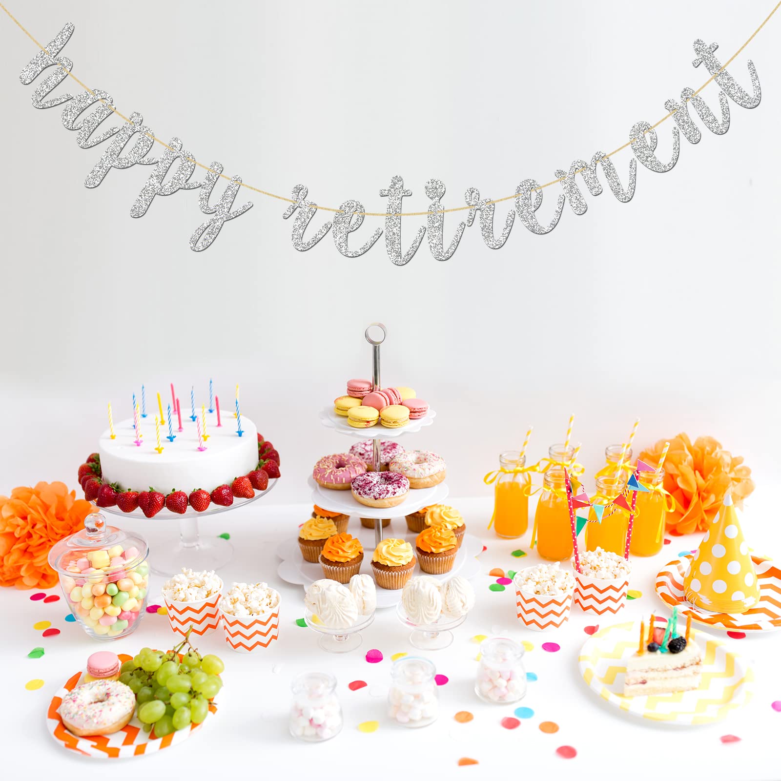 INNORU Glitter Silver Happy Retirement Banner - for Farewell Party - Leaving - Finally Retiring Party Bunting Decorations