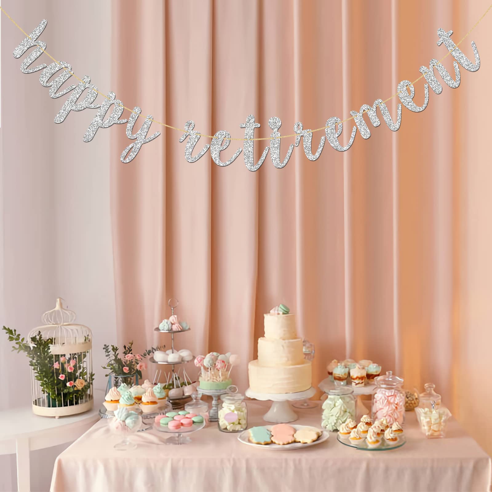 INNORU Glitter Silver Happy Retirement Banner - for Farewell Party - Leaving - Finally Retiring Party Bunting Decorations