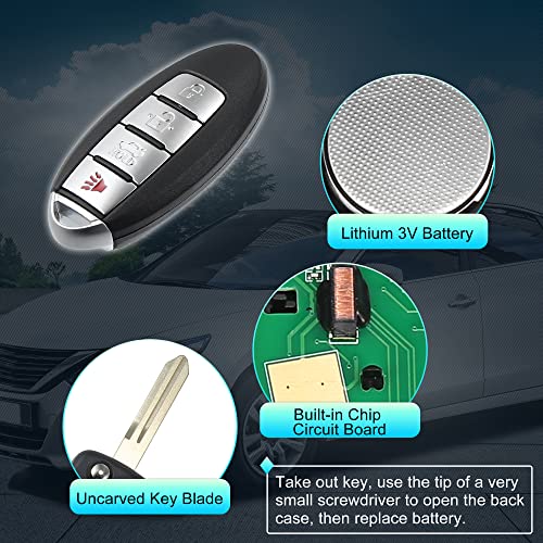 X AUTOHAUX 2pcs 433MHz KR5S180144014 Replacement Smart Proximity Insert Keyless Entry Remote Key Fob for Nissan Altima Maxima 2016 2017 2018 4 Buttons 4A Chip Car Key