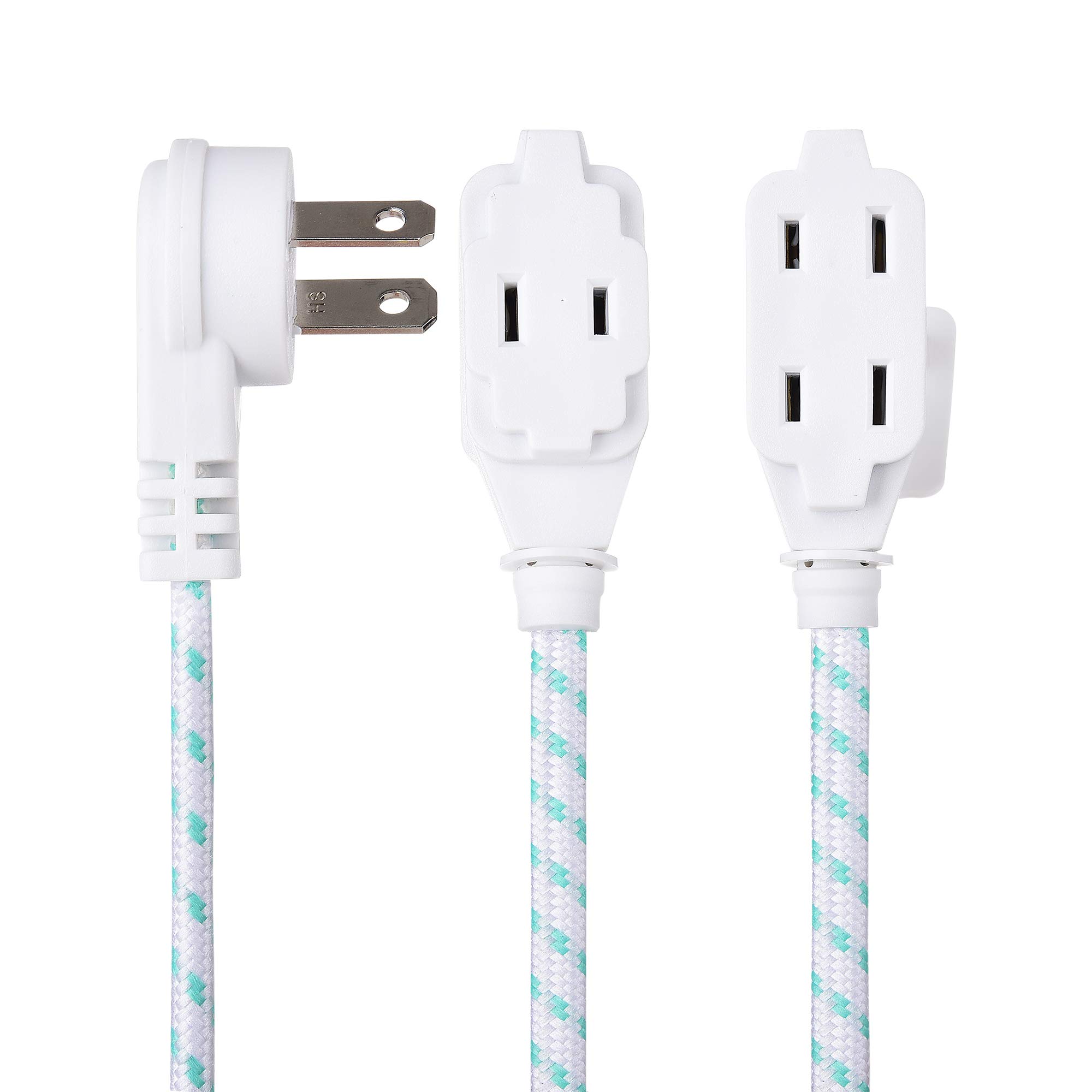 Cable Matters 2 Pack Premium Braided 3 Outlet Flat Extension Cord 2 Prong 6 ft with Low Profile Plug