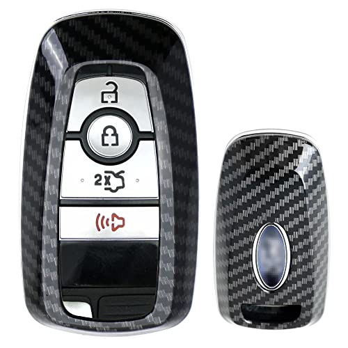 iJDMTOY Exact Fit Black Glossy Carbon Fiber Finish Key Fob Shell Compatible With Ford 2018-up Mustang F150 F250 Explorer Expedition Keyless Smart Key
