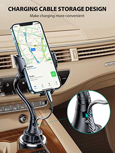 𝗨𝗽𝗴𝗿𝗮𝗱𝗲𝗱 15'' Cup Holder Phone Mount [𝗦𝘁𝗮𝗯𝗹𝗲 & 𝗦𝗲𝗰𝘂𝗿𝗲] Cup Phone Holder for Car, Adjustable Long Neck Phone Cup Holder for Car, Truck, SUV, Fit for iPhone 14 13 Pro Max, All Phones