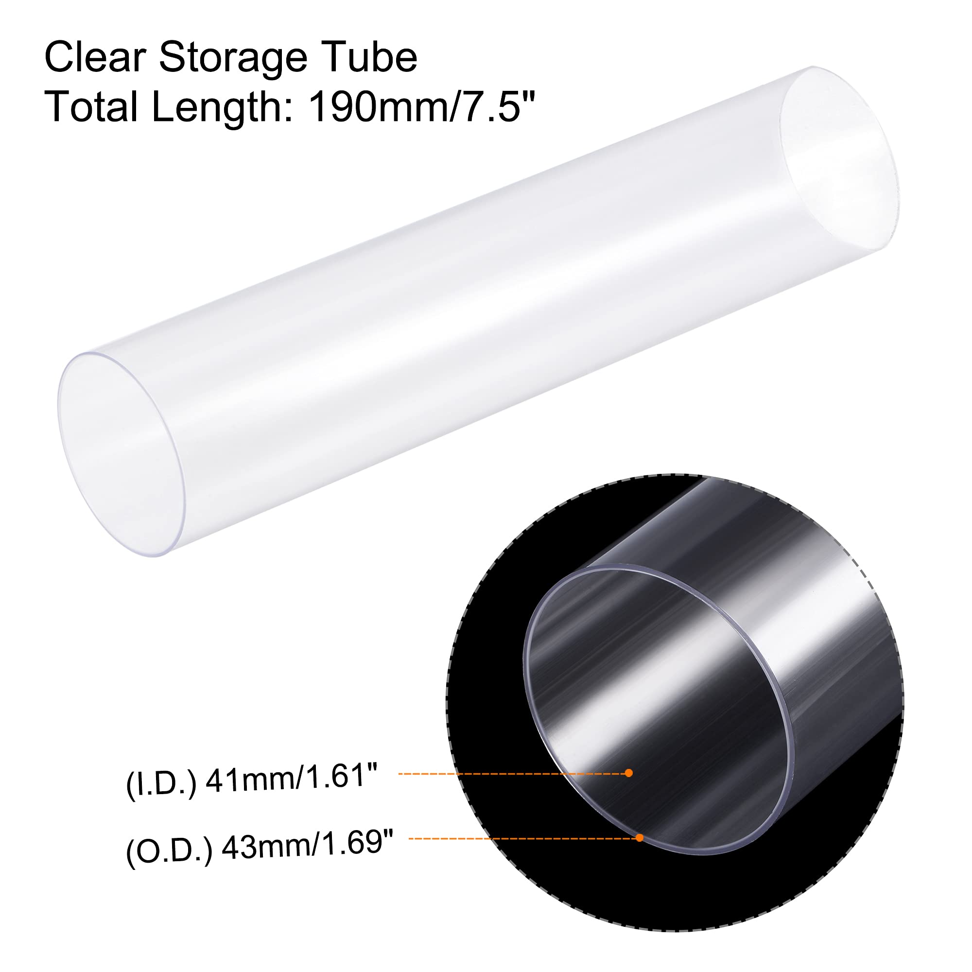 MECCANIXITY Clear Storage Tube 1 5/8"x7.5"(41mmx190mm) Lightweight for Bead Containers, Craft, DIY with White Caps 5 Pack