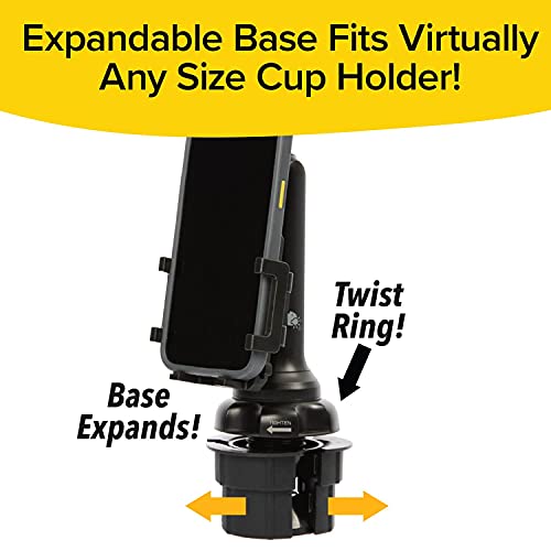 BulbHead Phone Crane Mount for Car, As Seen On TV, Ultra-Long Arm Raises Over a Foot Higher, Drive Safer, 360° Rotation, Vertical & Horizontal Adjustment, Twistable Base Fits Any Cupholder