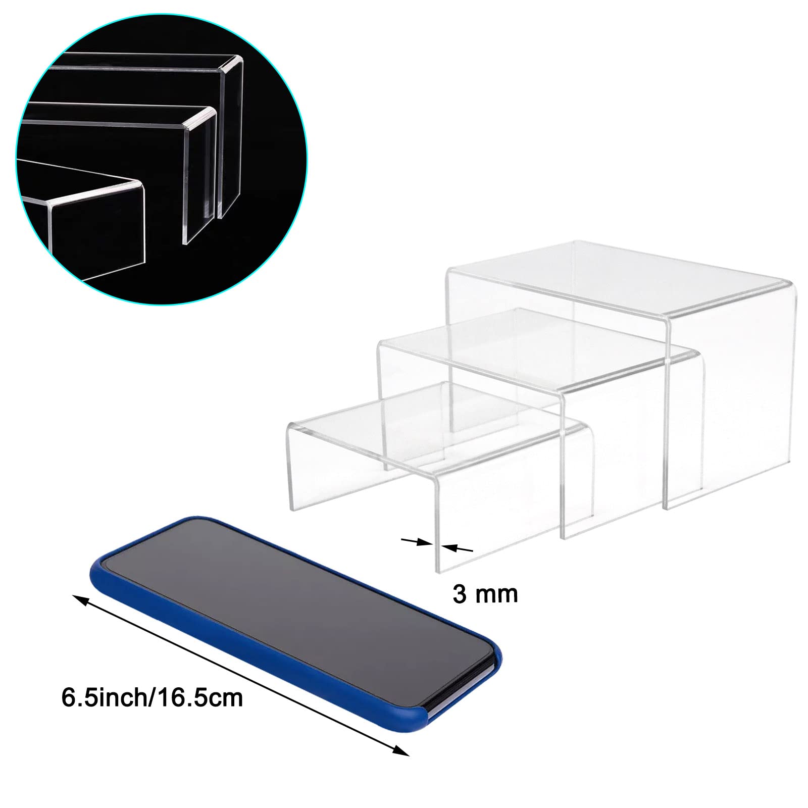 2 Sets Acrylic Display Risers(3",4",5") Clear Product Stand,Cupcakes Holder Dessert Display Transparent Showcase Stands, Candy Bar Risers, Acrylic Lifts Display for Figures