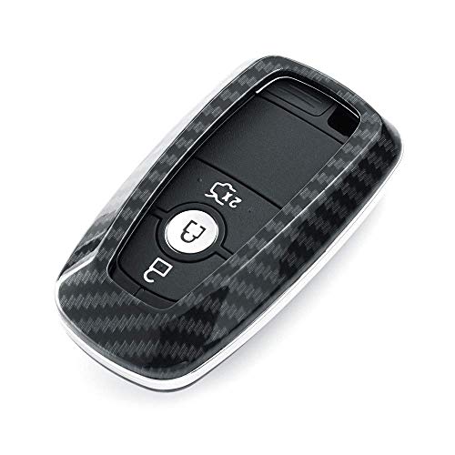iJDMTOY Exact Fit Black Glossy Carbon Fiber Finish Key Fob Shell Compatible With Ford 2018-up Mustang F150 F250 Explorer Expedition Keyless Smart Key
