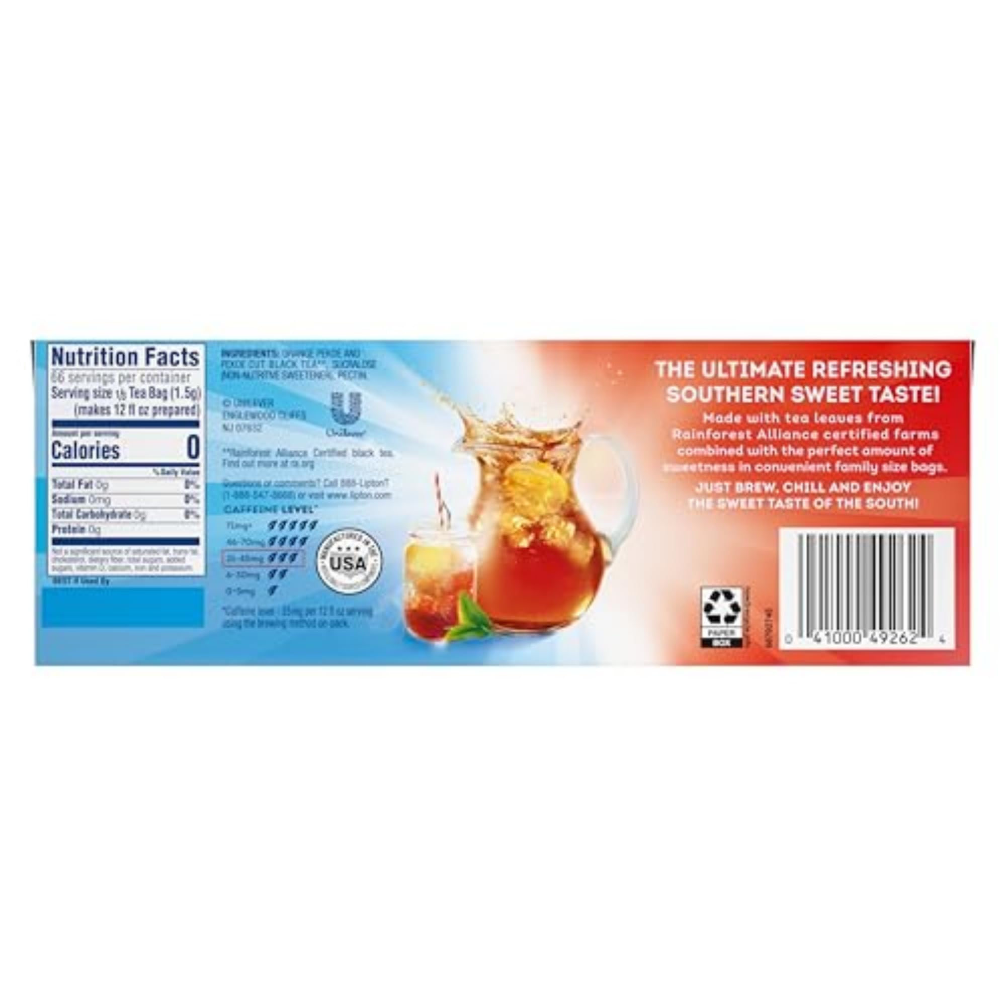 Lipton Family-Sized Black Iced Tea Bags, Southern Sweet Tea 22 ct (Pack of 6)