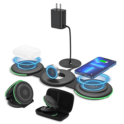 3 in 1 Wireless Charging Station,Apple Magnetic Foldable Fast Charger Pad for Magsafe iPhone14/Pro/Max/Plus/13/12/11/Pro/XS/XR/8,Watch Series 4/5/6/7/8,AirPods 3/2/Pro(Adapter Included)