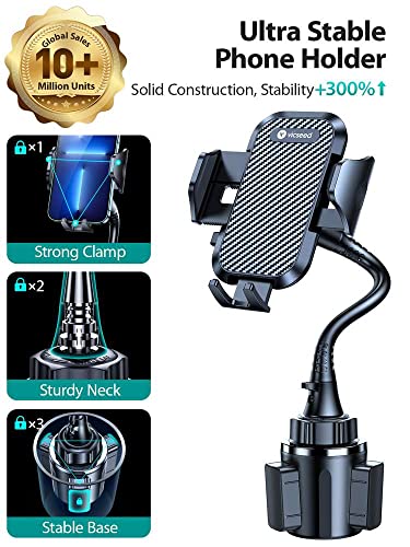𝗨𝗽𝗴𝗿𝗮𝗱𝗲𝗱 15'' Cup Holder Phone Mount [𝗦𝘁𝗮𝗯𝗹𝗲 & 𝗦𝗲𝗰𝘂𝗿𝗲] Cup Phone Holder for Car, Adjustable Long Neck Phone Cup Holder for Car, Truck, SUV, Fit for iPhone 14 13 Pro Max, All Phones