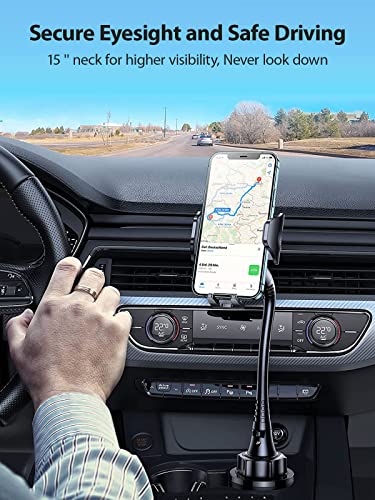 𝗨𝗽𝗴𝗿𝗮𝗱𝗲𝗱 15'' Cup Holder Phone Mount [𝗦𝘁𝗮𝗯𝗹𝗲 & 𝗦𝗲𝗰𝘂𝗿𝗲] Cup Phone Holder for Car, Adjustable Long Neck Phone Cup Holder for Car, Truck, SUV, Fit for iPhone 14 13 Pro Max, All Phones