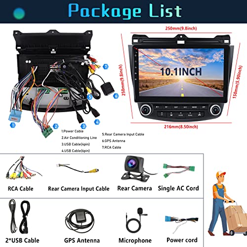 Android 11 Car Stereo for Honda Accord 7th 2003 2004 2005 2006 2007 Built-in Wireless Carplay Android Auto 10 Inch Touchscreen Radio with Backup Camera GPS WiFi HiFi Bluetooth Steering Wheel Control