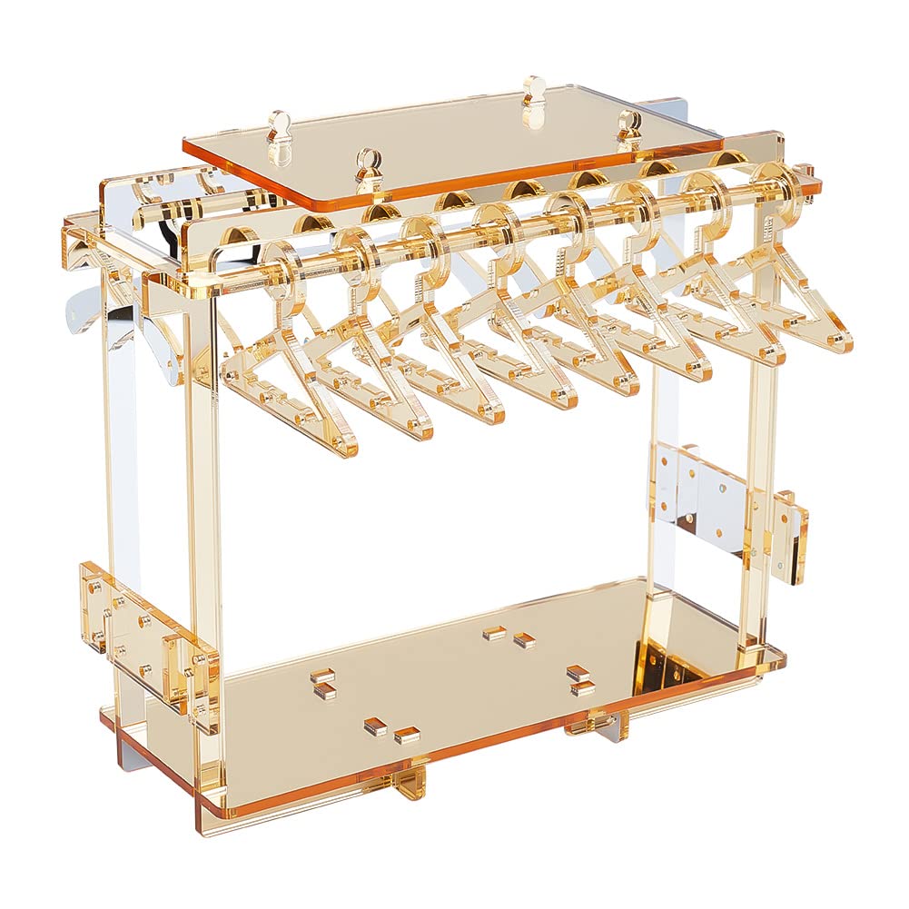 DELORIGIN Acrylic Earring Holder Stand Clothes Rack Shape Jewelry Display with 16 Clothes Hangers Dangle Earrings Organizer Ear Studs Display Rack for Retail Show 6.88 x 2.36 x 5.51 Inches