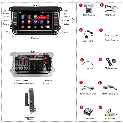 【2+32GB】 Android Car Stereo for VW Passat Golf Polo Jetta Radio, Hikity 7'' Touch Screen in Dash GPS Navigation Bluetooth Car Audio Receiver Support WiFi Mirror Link FM Radio SWC+ Backup Camera