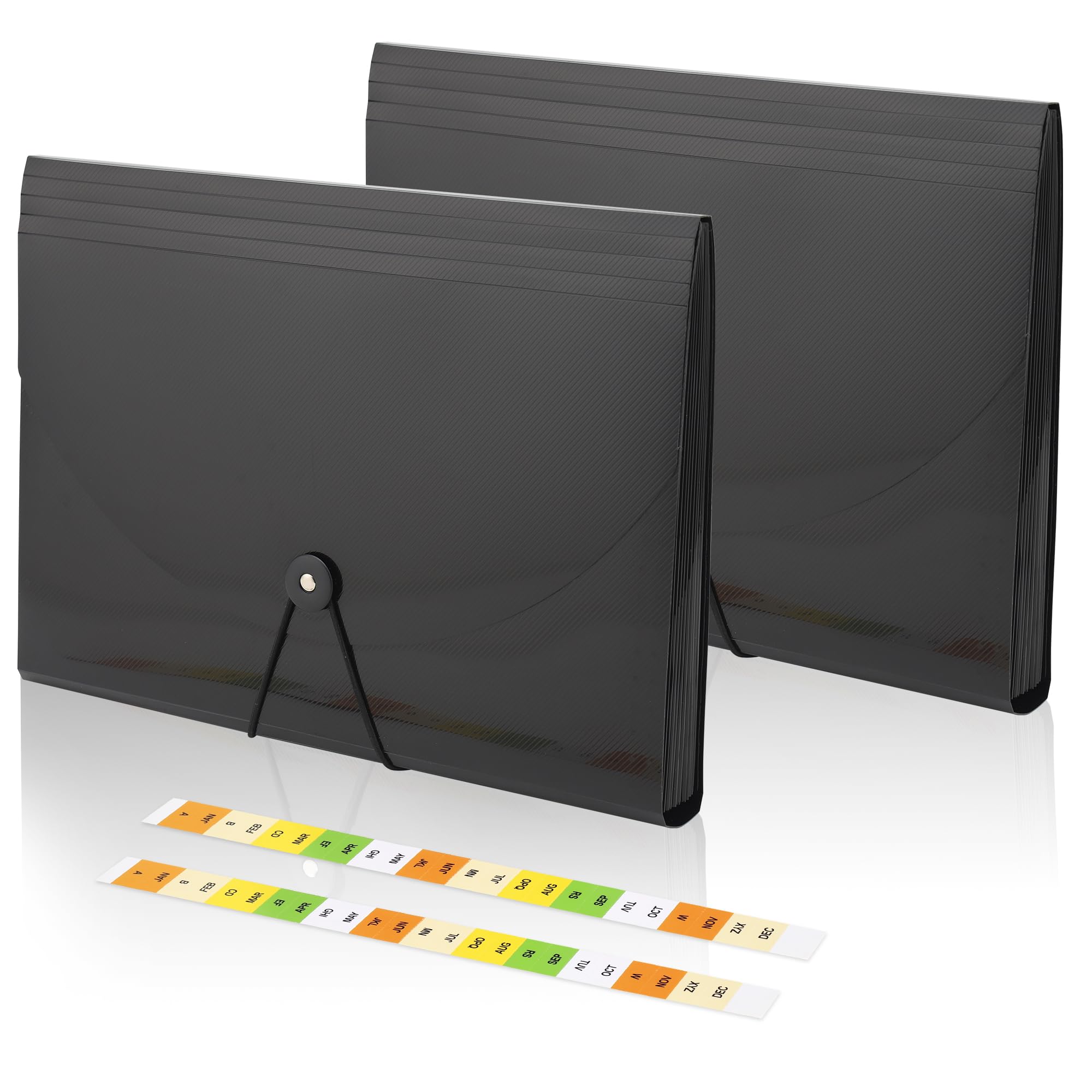 2 Pack Accordian File Organizer 13 Pocket Expanding File Folder with Labels, A4 Letter Size Paper Document Receipt Organizer Portable Accordion Filing Folder for Classroom, Home, Office - Purple/Green