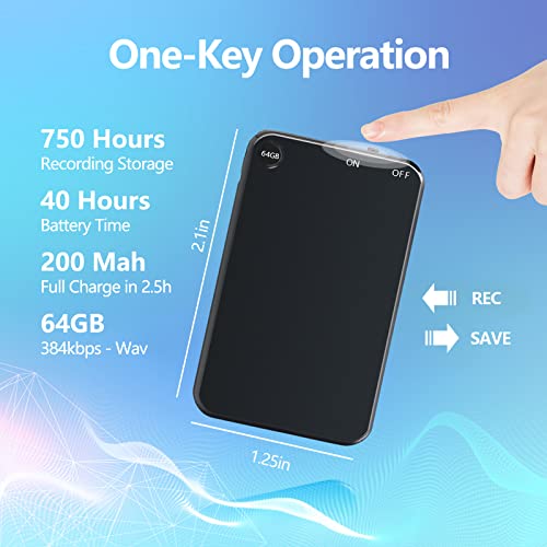 64GB Voice Recorder, Telele Voice Activated Recorder with 40 Hours Battery Time and 750 Hours Recording Capacity, Small Audio Recorder for Lecture, Meeting, Interview and More