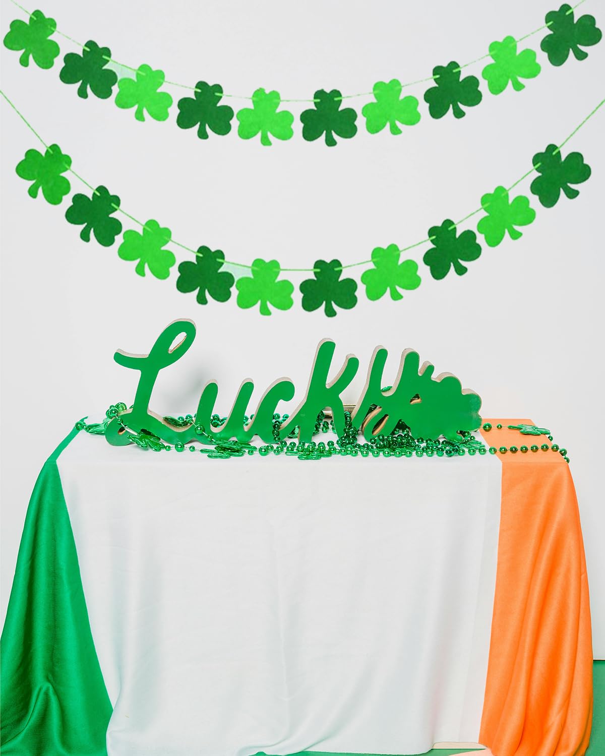 St Patricks Day Decorations, Felt Shamrock Decor Garland Banner Clover Decorations Irish Party Hanging Sign Garland Home Decor for Mantle Table Front Door