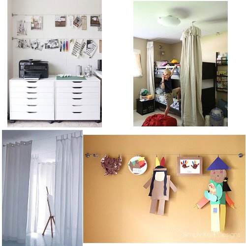 Wallniture Curtain Rod Set for Tapestry, Kids Crafts, Wall Decor Picture Hanging Kit with 24 Metal Clips