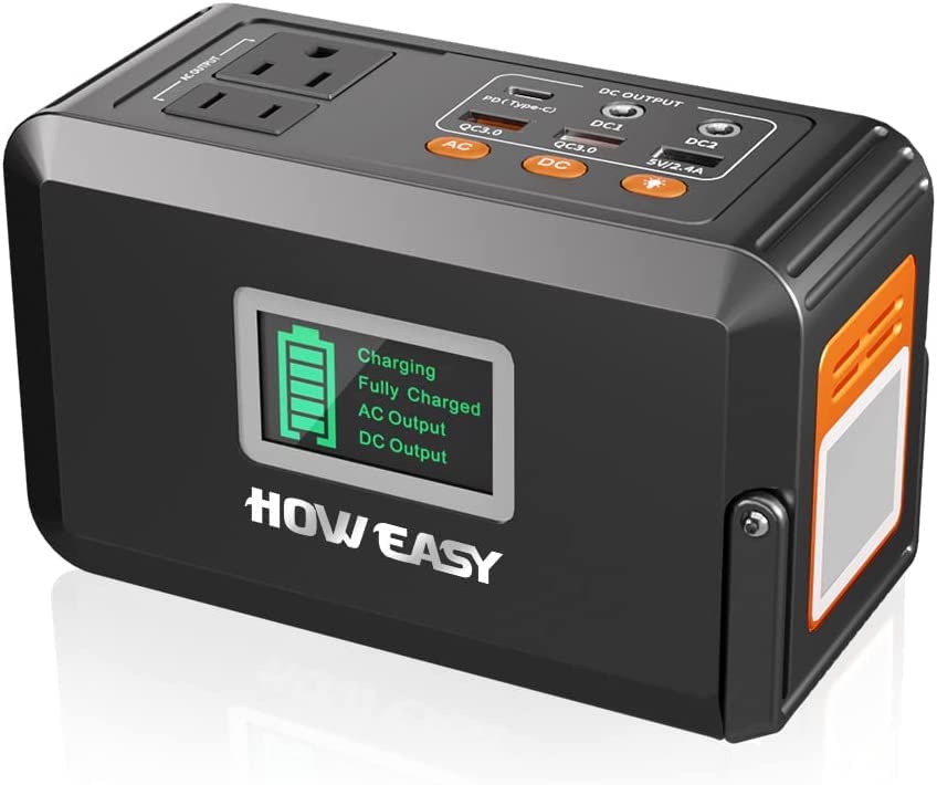 HOWEASY 120W Portable Power Bank, 88WH/24000mAh Portable Laptop Charger Battery Backup with 2 110V AC Socket/ 3 DC Ports/2 USB QC3.0/LED Light for CPAP Outdoor Camping Trip Hunting Emergency