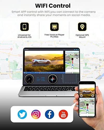 Blueskysea 4K Dual Dashcam with 32G TF Card, Front Rear Dash Camera Built-in GPS WiFi, Front 4K and Rear 1080P Dual Car Camera,3.16" Display,150° Wide Angle Car Camera with Sony-STARVIS Sensor