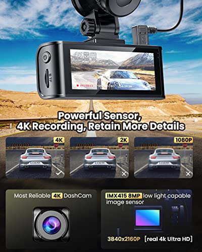 Blueskysea 4K Dual Dashcam with 32G TF Card, Front Rear Dash Camera Built-in GPS WiFi, Front 4K and Rear 1080P Dual Car Camera,3.16" Display,150° Wide Angle Car Camera with Sony-STARVIS Sensor