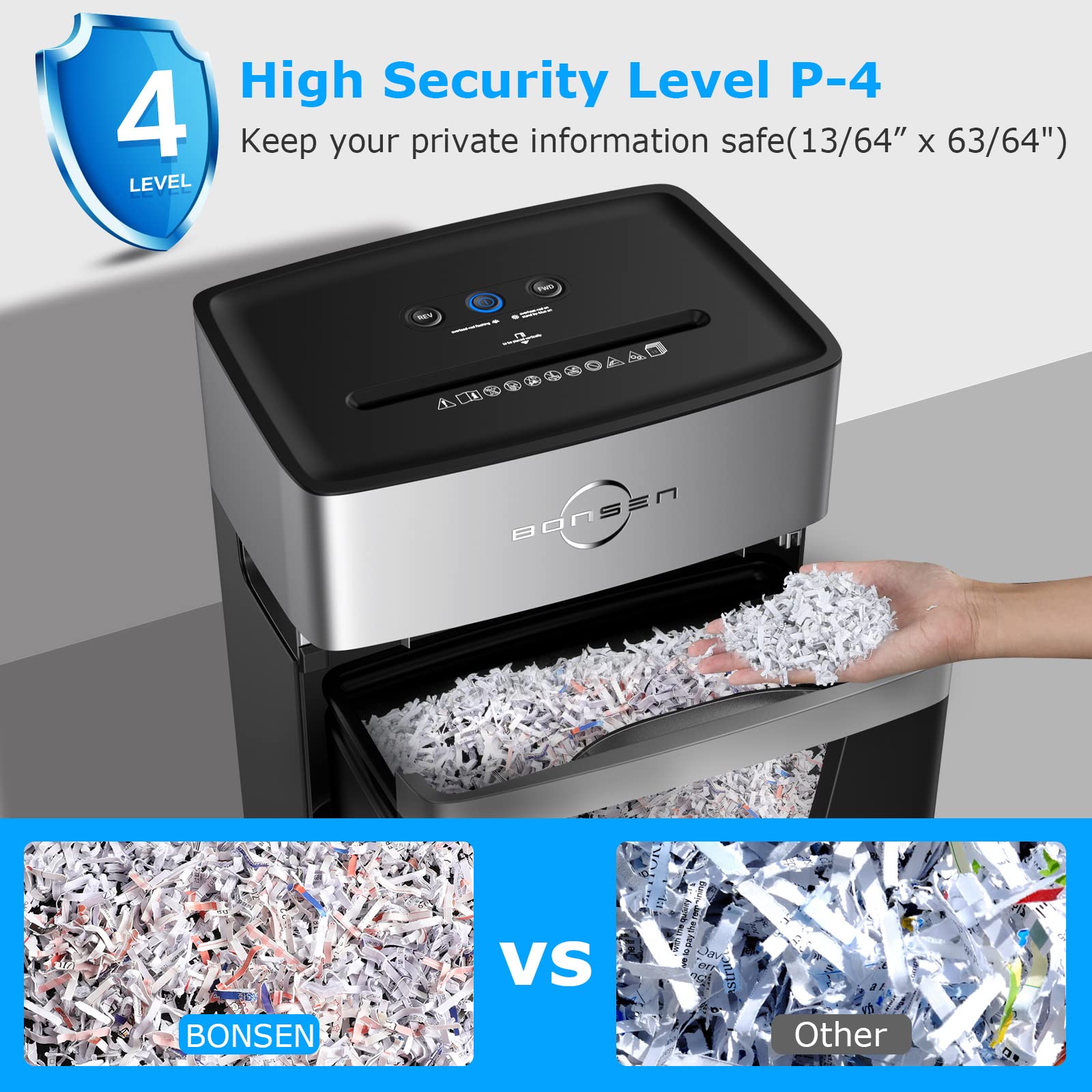 BONSEN 16-Sheet Heavy Duty Paper Shredder for Office, 30-Minute Running Time Cross-Cut CD Shredder with 55dB Low-Noise, 5.3-Gallon Pull Out Bin, Anti-Jam & Quiet Shredder for Home Office (S3102)