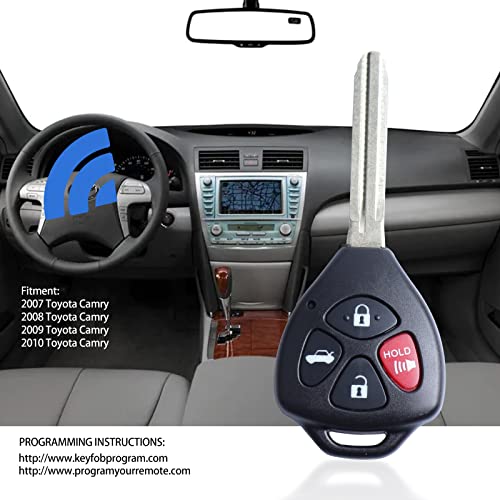 Keyless Entry Remote Control Key Fob Uncut Blade Fit for 2007 2008 2009 2010 Toyota Camry LE FCCID: HYQ12BBY 4D67 Chip 314.4Mhz Set of 2