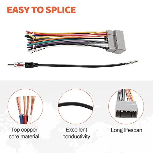 NuIth 70-6502 Car Radio Wiring Harness w/Antenna Adapter Connector Select for 2002-2007 Dodge Ram, 2003-2007 Jeep, 2000-2007 Chrysler Aftermarket Install Stereo Cable Antenna Plug