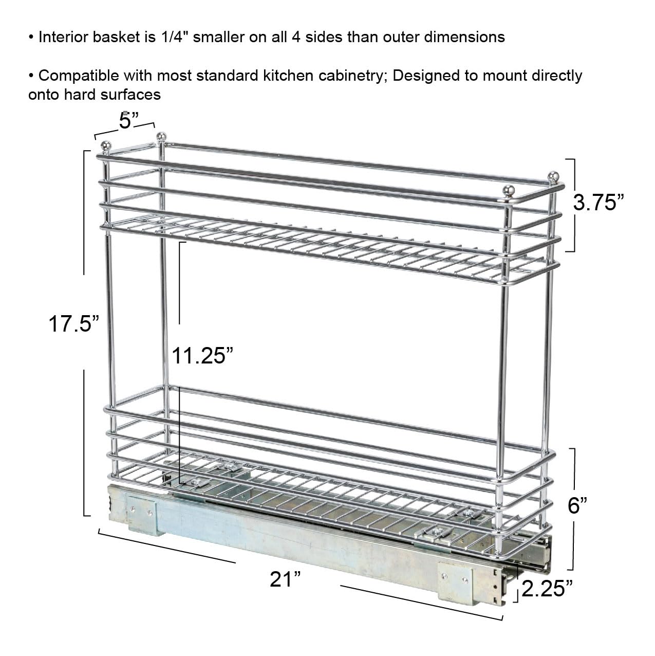 Household Essentials Glidez Narrow Sliding Organizer, 5", Chrome