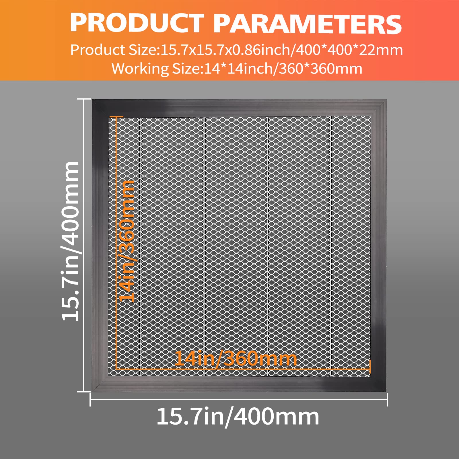 Honeycomb Laser Bed 400x400x22mm, Laser Honeycomb Bed for Laser Engraver and Cutter Machine, CO2 Engraver Cutting Machine, Laser Engraver Accessories, Smooth Edge, Aluminum(15.7x15.7x0.86in)