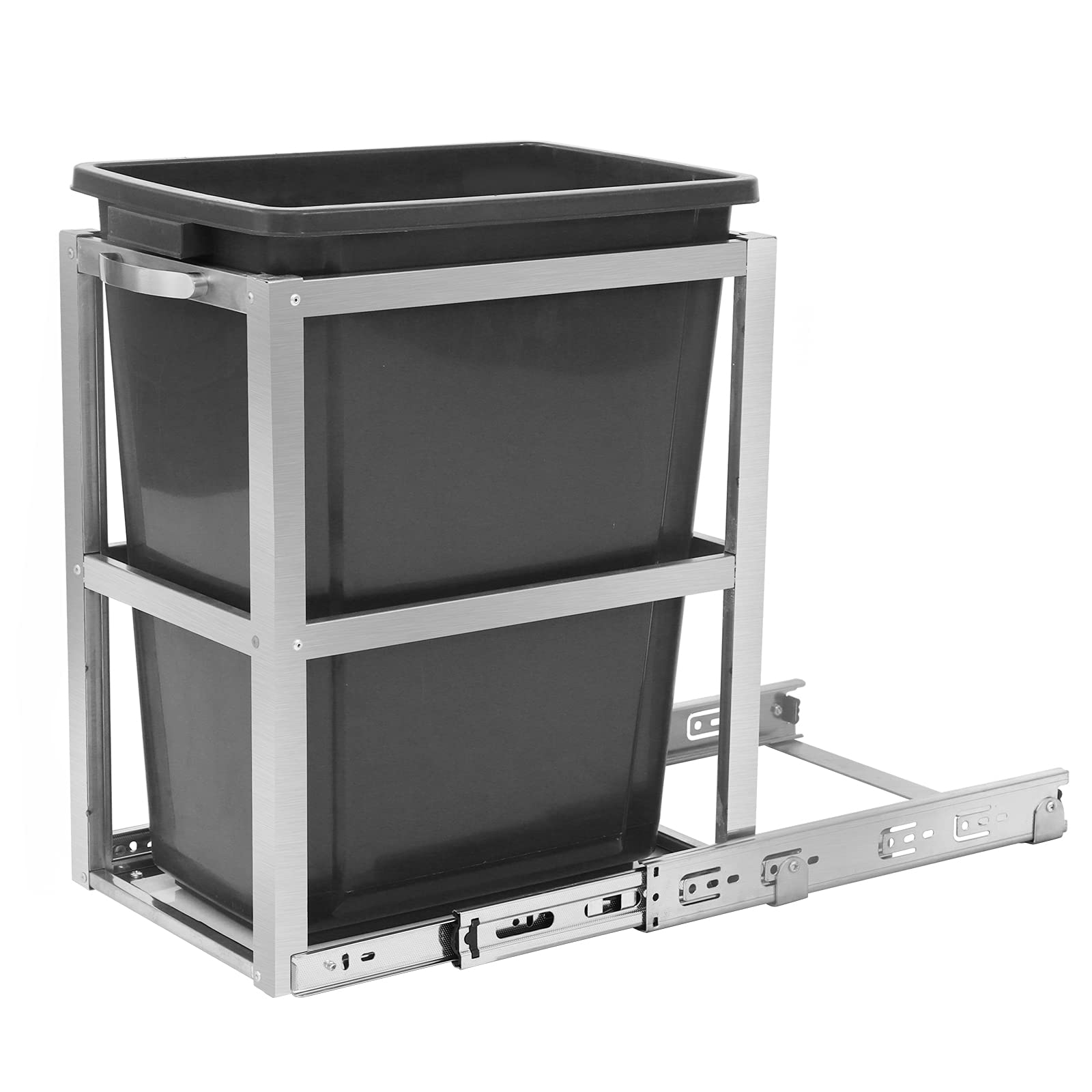 Thre'a Under Counter Kitchen Cabinet Pull-Out Trash Can with Stainless Steel Frame,28 Liter / 7.5 Gallon Sliding Pull Out Waste Bin Container,Used in The Kitchen Concealed Trash Can(Single Barrel)