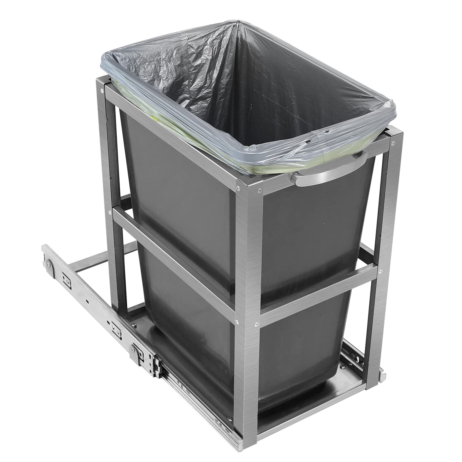 Thre'a Under Counter Kitchen Cabinet Pull-Out Trash Can with Stainless Steel Frame,28 Liter / 7.5 Gallon Sliding Pull Out Waste Bin Container,Used in The Kitchen Concealed Trash Can(Single Barrel)