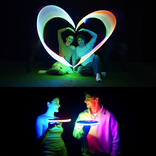 TOSY Flying Disc - 36 LEDs, Extremely Bright, Smart Modes, Auto Light Up, Rechargeable, Cool Valentine, Easter, Birthday & Camping Gift for Men/Boys/Teens/Kids, 175g Frisbee