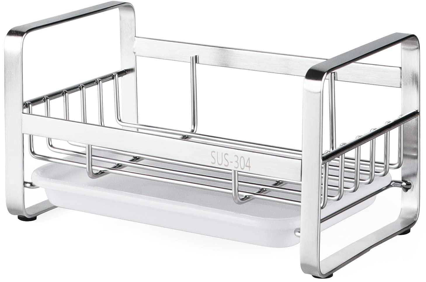 HULISEN Kitchen Sink Sponge Holder, 304 Stainless Steel Kitchen Soap Dispenser Caddy Organizer, Countertop Soap Dish Rack Drainer with Removable Drain Tray, not Including Dispenser and Brush