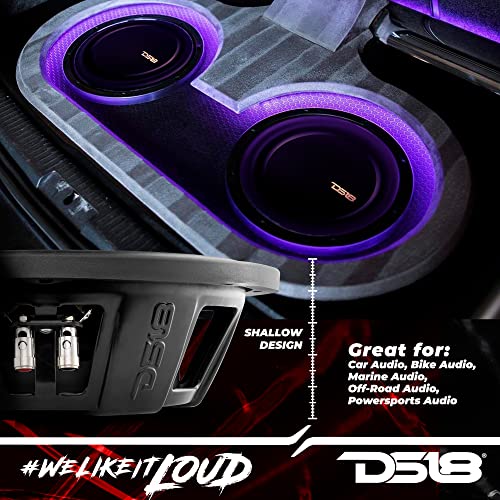 DS18 PSW12.4S 12" Shallow Mount Subwoofer 1200 Watts Max Power 600 Watts RMS Single Voice Coil 4 OHMS Water Resistant - Best Sub for Tight Spaces in Car & Trucks - 1 Speaker