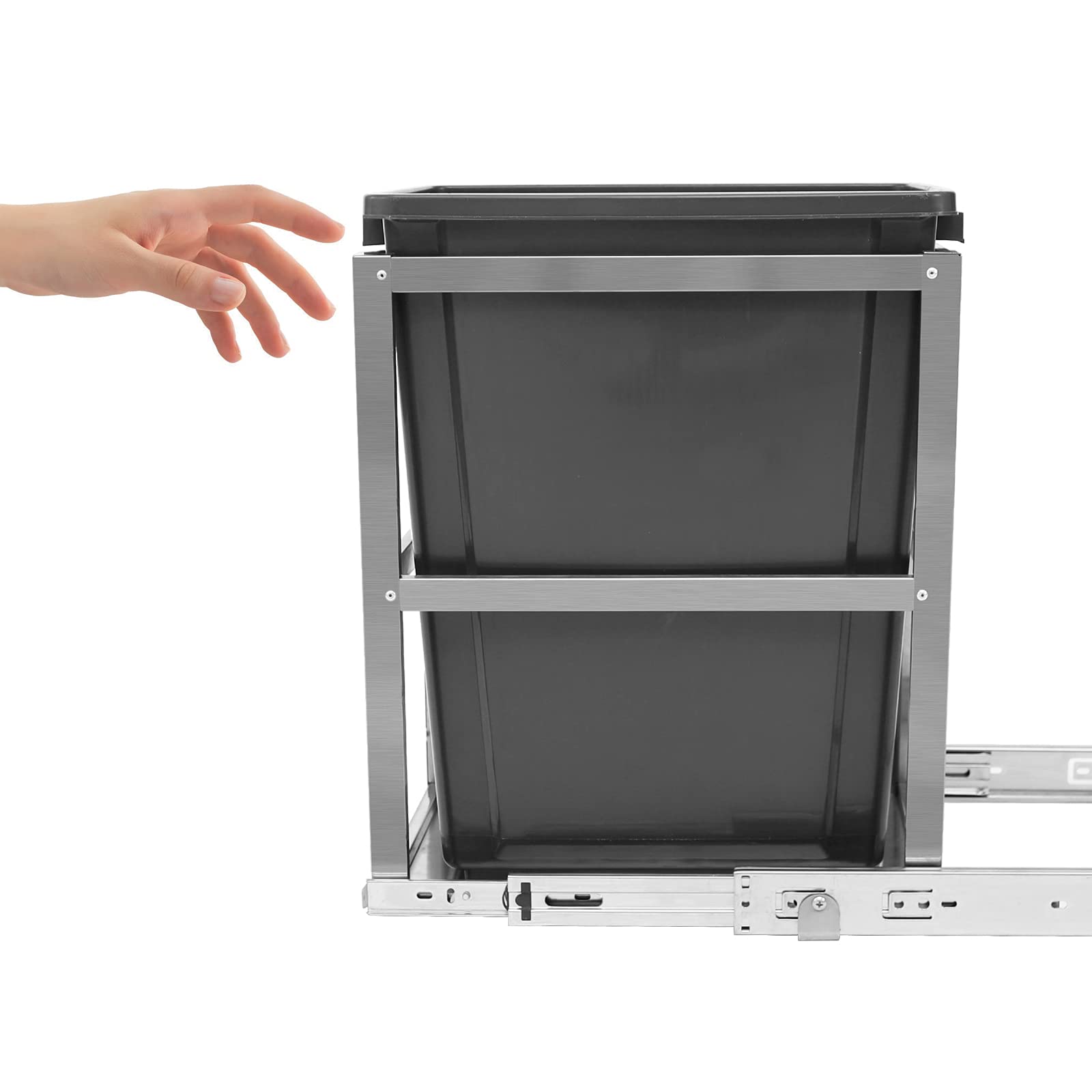 Thre'a Under Counter Kitchen Cabinet Pull-Out Trash Can with Stainless Steel Frame,28 Liter / 7.5 Gallon Sliding Pull Out Waste Bin Container,Used in The Kitchen Concealed Trash Can(Single Barrel)