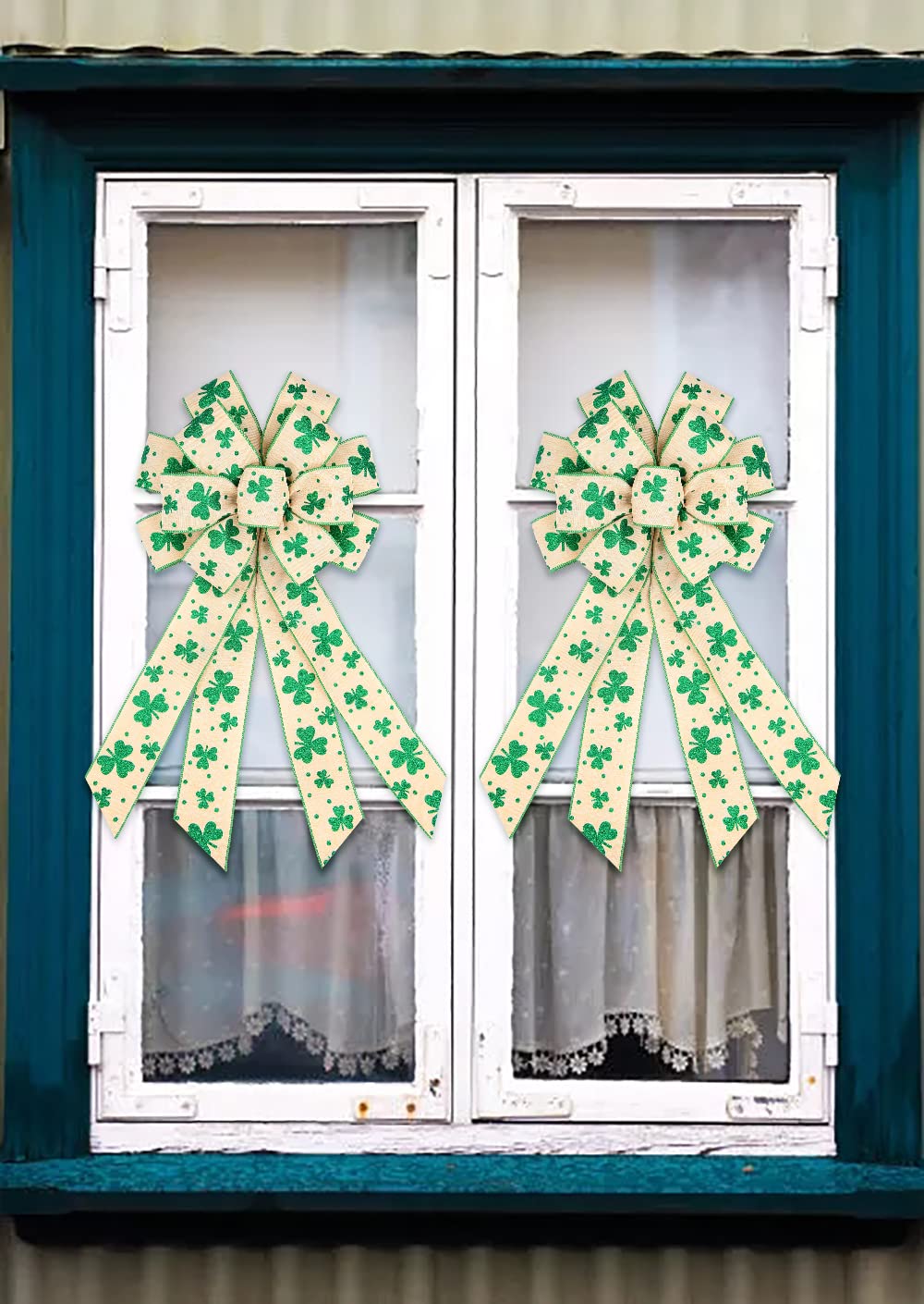 Large St. Patrick's Day Bows for Wreath, Glitter Green Shamrock Bow Irish Wreath Bows Holiday Burlap Bows for Front Door Saint Patrick's Day Decorations Supplies