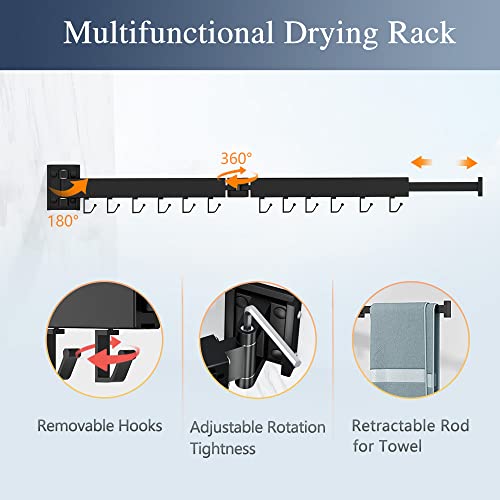 BHeadCat Clothes Laundry Drying Rack Wall Mounted, Retractable Garment Hanger with Hooks, Easy to Install, Strong Load-Bearing, Tri-Collapsible Clothes Dry Rack for Balcony, Bathroom, Bedroom