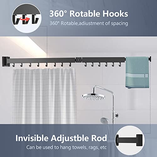 BHeadCat Clothes Laundry Drying Rack Wall Mounted, Retractable Garment Hanger with Hooks, Easy to Install, Strong Load-Bearing, Tri-Collapsible Clothes Dry Rack for Balcony, Bathroom, Bedroom