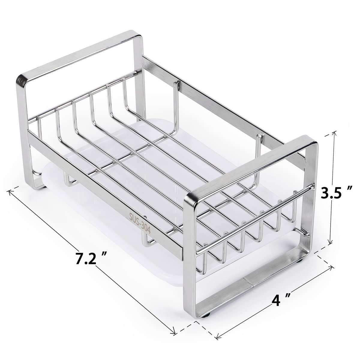 HULISEN Kitchen Sink Sponge Holder, 304 Stainless Steel Kitchen Soap Dispenser Caddy Organizer, Countertop Soap Dish Rack Drainer with Removable Drain Tray, not Including Dispenser and Brush