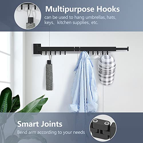 BHeadCat Clothes Laundry Drying Rack Wall Mounted, Retractable Garment Hanger with Hooks, Easy to Install, Strong Load-Bearing, Tri-Collapsible Clothes Dry Rack for Balcony, Bathroom, Bedroom