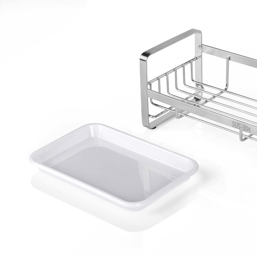 HULISEN Kitchen Sink Sponge Holder, 304 Stainless Steel Kitchen Soap Dispenser Caddy Organizer, Countertop Soap Dish Rack Drainer with Removable Drain Tray, not Including Dispenser and Brush