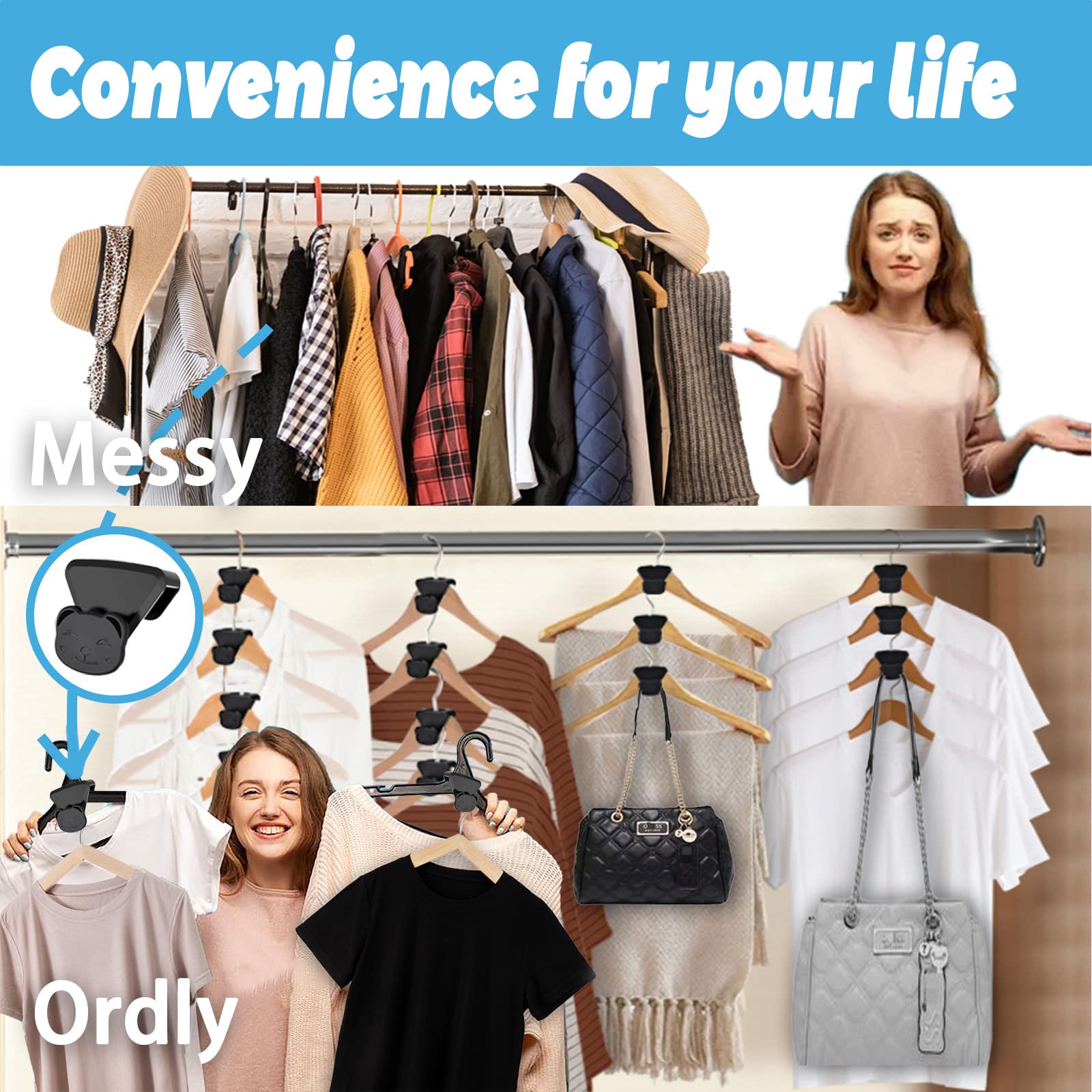 CULASIGN 36 Pack Space Saving Hanger Hooks, Clothes Hanger Connector Hooks, Premium ABS Materials Clothes Organizer, Save 7X Closet Space, Fits All Hangers