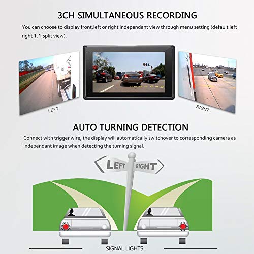 VSYSTO 3CH Truck Dash Cam, 3" LCD Screen HD 1080P Front & 720P Sides Backup Camera, Waterproof Infrared Night Vision Lens DVR for Semi Trailer Van Tractor Car Vehicle RV, G-Sensor Loop Recording