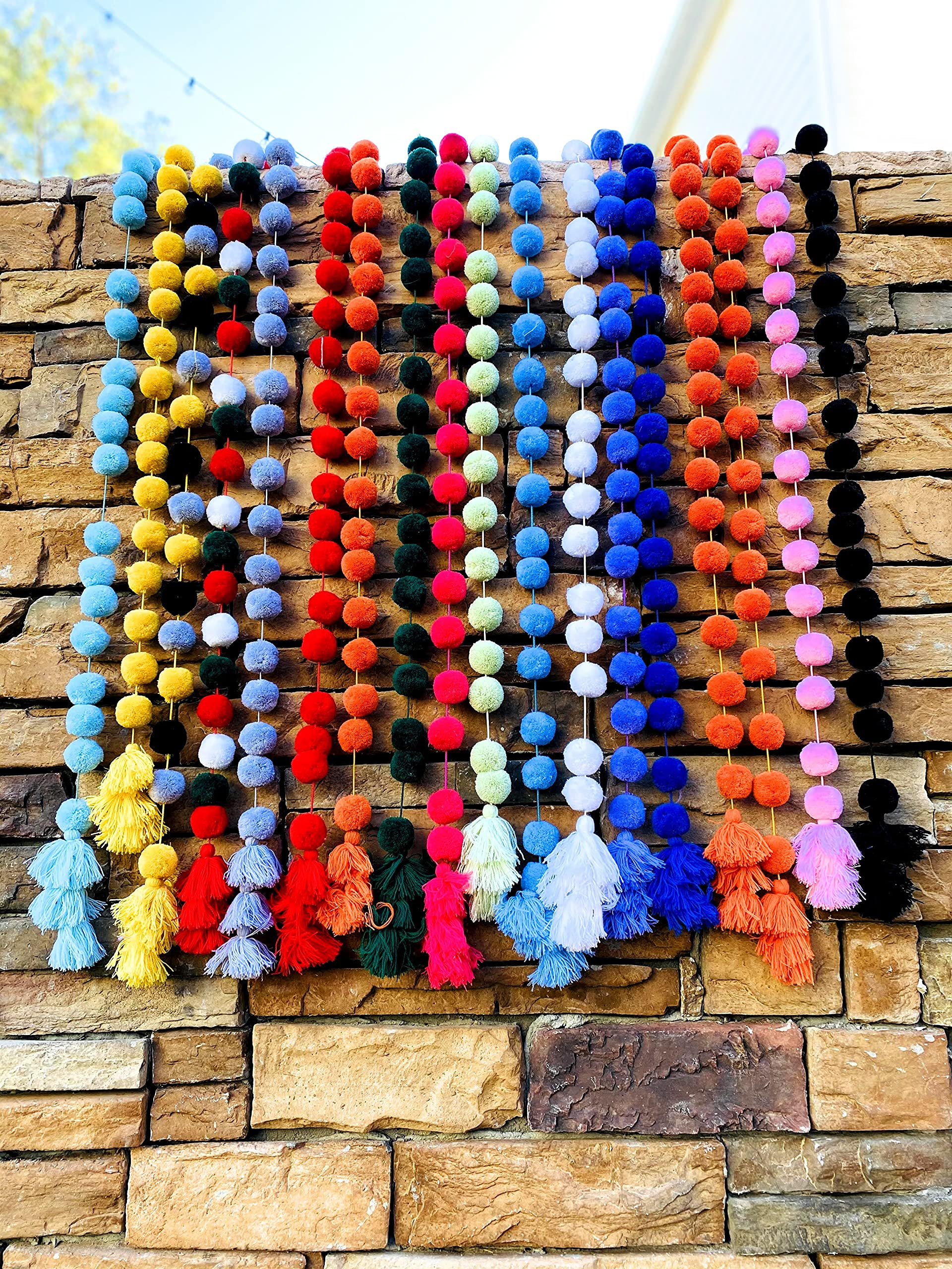 Party Pom Pom Garland Felt Ball Garland Pom Pom Strings Used for Nursery Bunting Banner Holidays Christmas MantleTree Birthday Decor Mexican (Royal Blue)