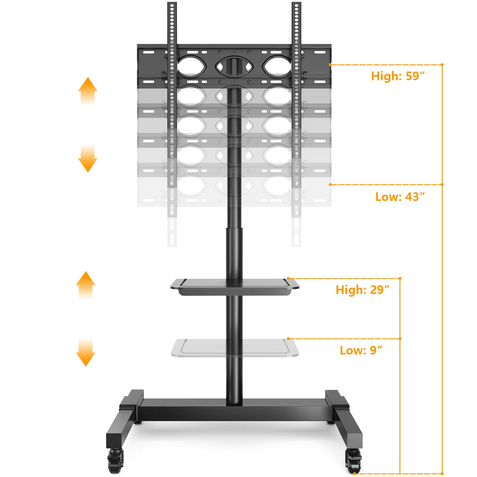 5Rcom Upgraded Rolling TV Stand, Sturdy TV Stand Mount with Locking Wheels for 32-75" Flat/Curved Panel Screens TVs, Height & Tilt Adjustable TV Floor Stand, Holds up to 100lbs