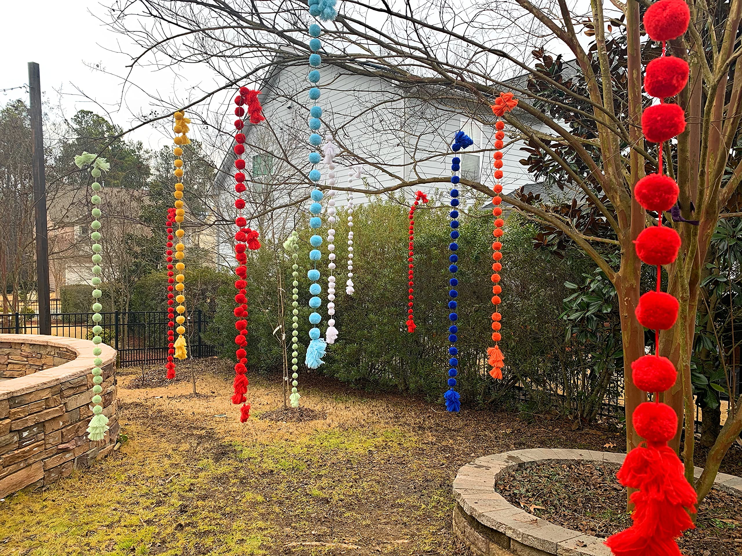 Party Pom Pom Garland Felt Ball Garland Pom Pom Strings Used for Nursery Bunting Banner Holidays Christmas MantleTree Birthday Decor Mexican (Royal Blue)