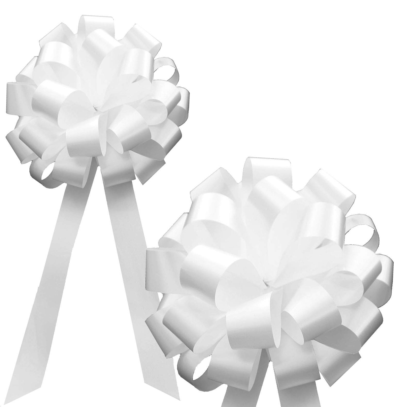White Pull Bows with Tails - 8" Wide, Set of 6, Veteran's Day, Christmas, Wedding, Gift Bows, Reception, Fundraiser, Birthday, Valentine's Day, Mother's Day, 4th of July
