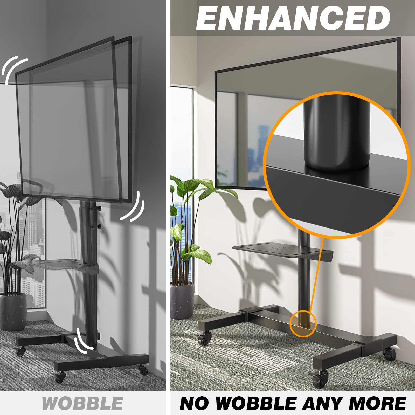 5Rcom Upgraded Rolling TV Stand, Sturdy TV Stand Mount with Locking Wheels for 32-75" Flat/Curved Panel Screens TVs, Height & Tilt Adjustable TV Floor Stand, Holds up to 100lbs
